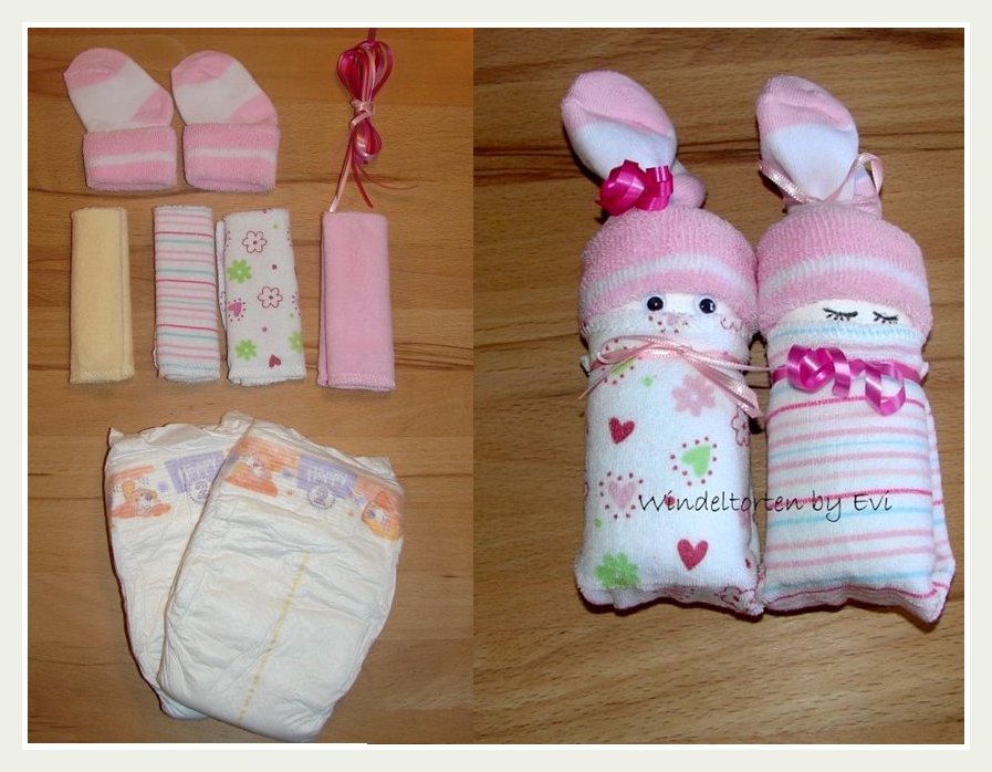 Windelbabys basteln: Anleitung zum Basteln von süssen Windelpüppchen